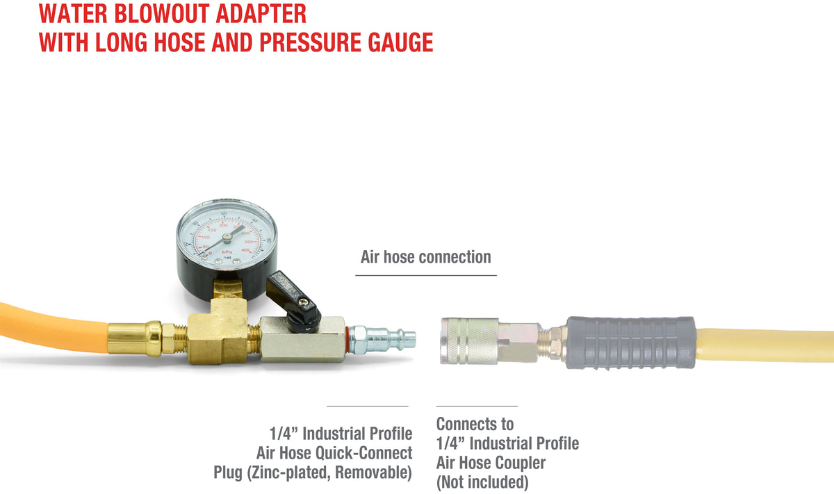 Long Hose Compressed Air Water Blow Out Tool with Gauge, Male Connecto ...